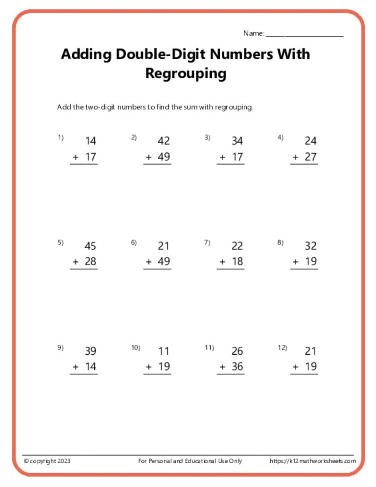 Adding Place Value With Regrouping Worksheets - PlaceValueWorksheet.com