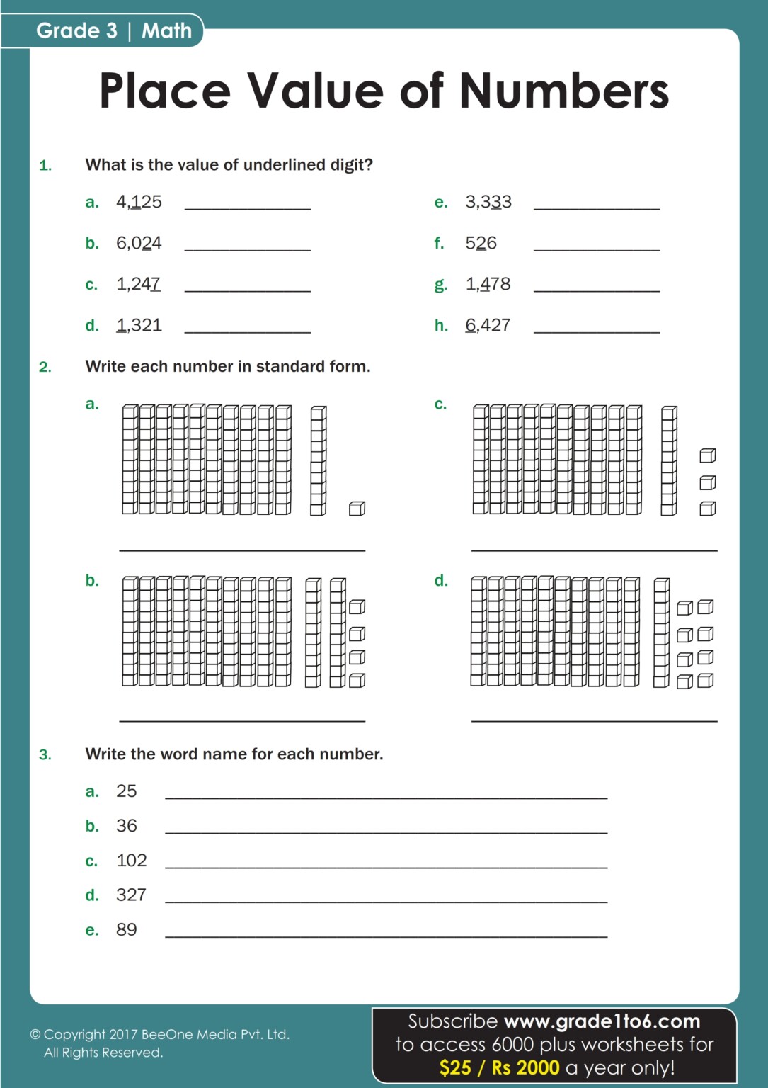 3Rd Grade Common Core Place Value Worksheets - PlaceValueWorksheet.com